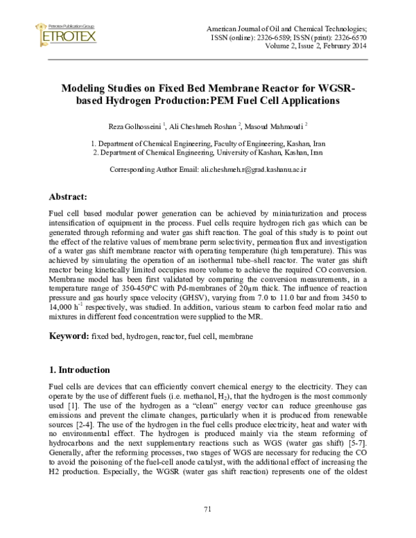 (PDF) Modeling Studies on Fixed Bed Membrane Reactor for WGSR- based ...