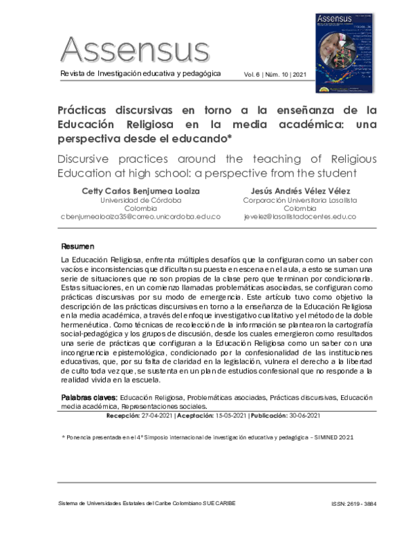 (PDF) Prácticas discursivas en torno a la enseñanza de la Educación Religiosa en la media ...