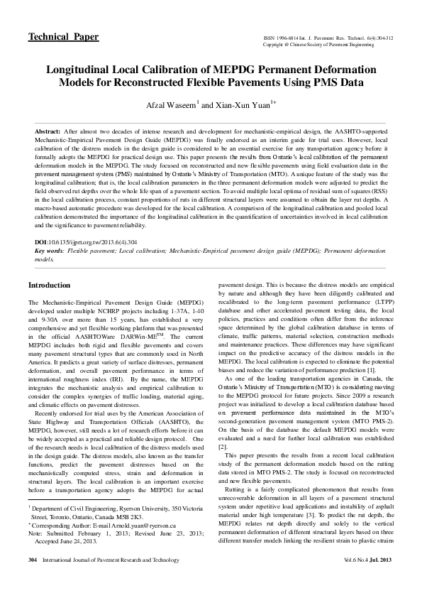 (PDF) Local Calibration of MEPDG for Pavement Models