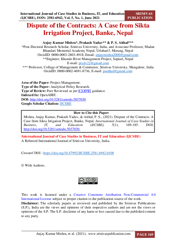 (PDF) Dispute of the Contracts: A Case from Sikta Irrigation Project ...