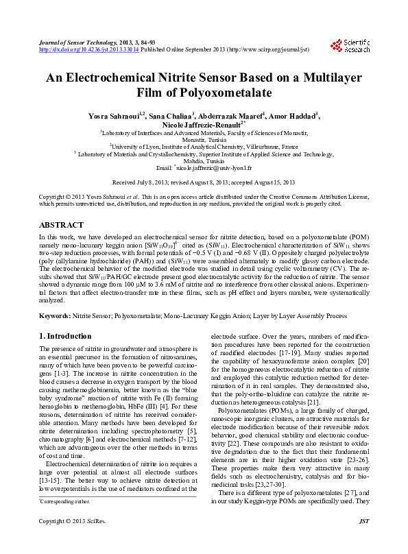 (PDF) An Electrochemical Nitrite Sensor Based on a Multilayer Film of ...