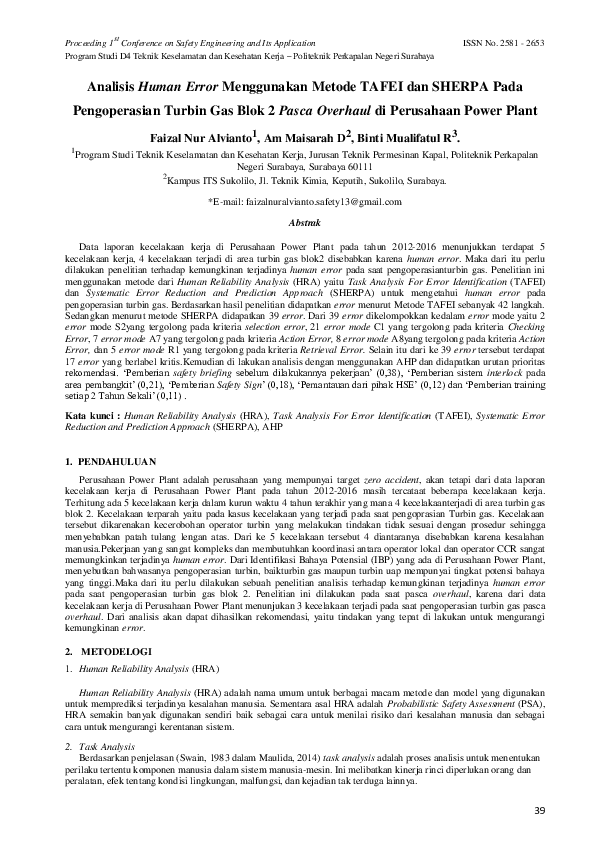 (PDF) Analisis Human Error Menggunakan Metode TAFEI dan SHERPA Pada Pengoperasian Turbin Gas ...