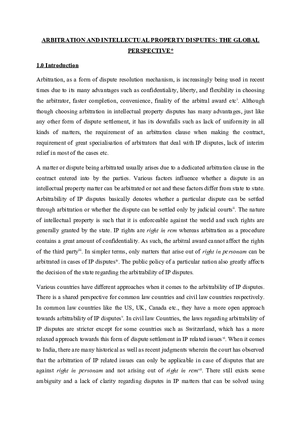 (DOC) Arbitration IPR Disputes Final
