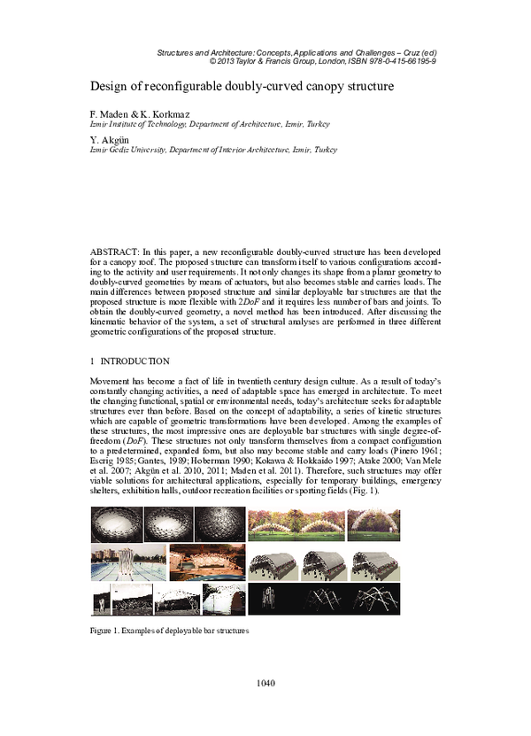 Pdf Design Of Reconfigurable Doubly Curved Canopy Structure Structures And Architecture