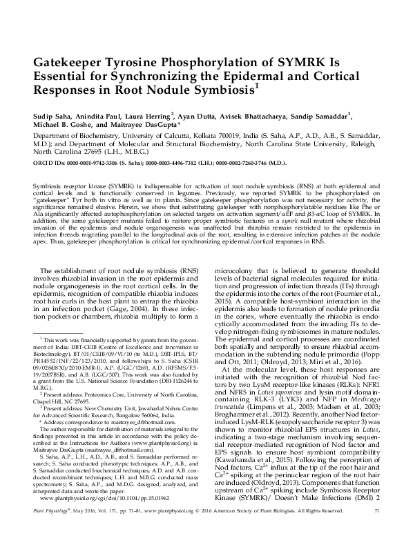 (PDF) Gatekeeper Tyrosine phosphorylation of SYMRK is essential for ...