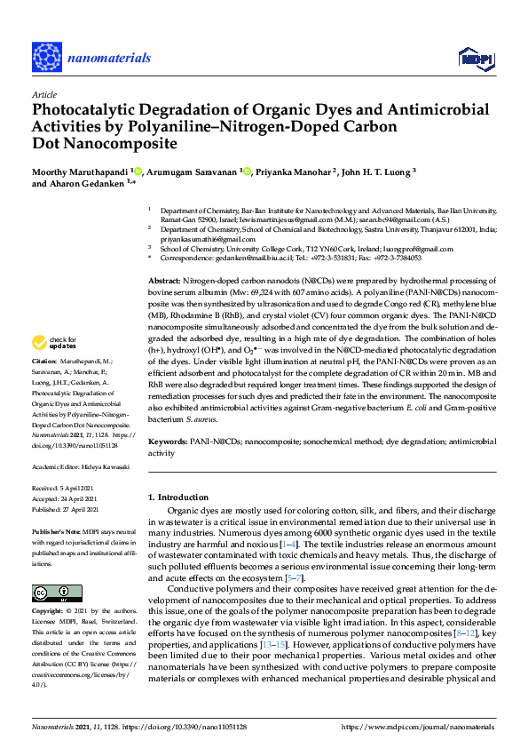 (PDF) Photocatalytic Degradation of Organic Dyes and Antimicrobial ...