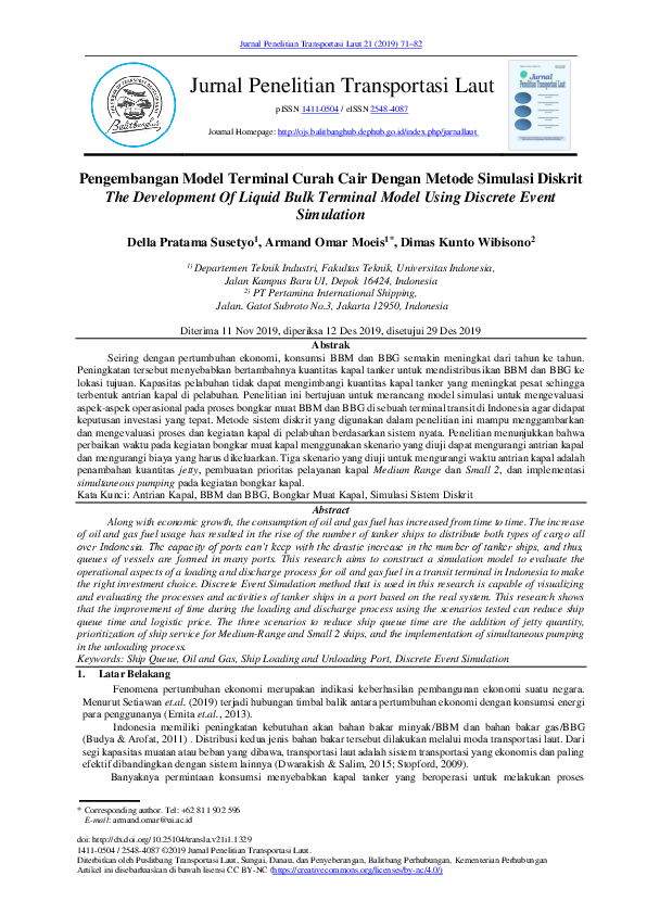 (PDF) Pengembangan Model Terminal Curah Cair Dengan Metode Simulasi Diskrit