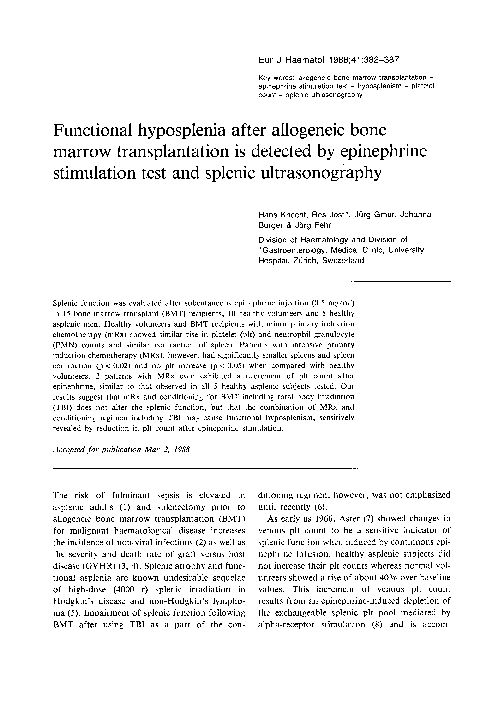 (PDF) Functional hyposplenia after allogeneic bone marrow ...