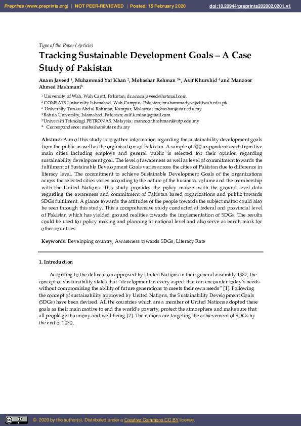 (PDF) Tracking Sustainable Development Goals – A Case Study of Pakistan