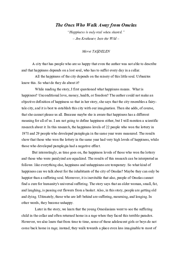 (PDF) The Ones Who Walk Away from Omelas | Merve Taşdelen - Academia.edu