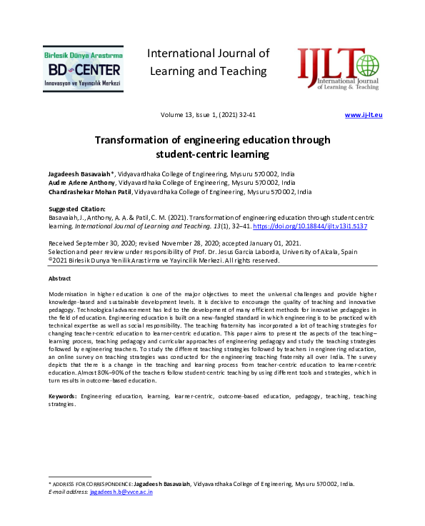(PDF) Transformation of engineering education through student-centric ...