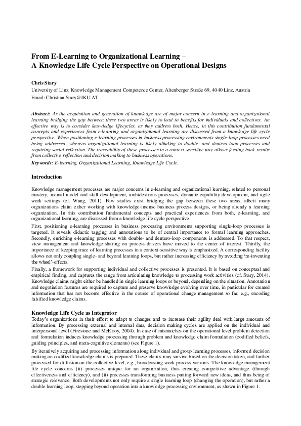 (PDF) From E-Learning to Organizational Learning – A Knowledge Life ...