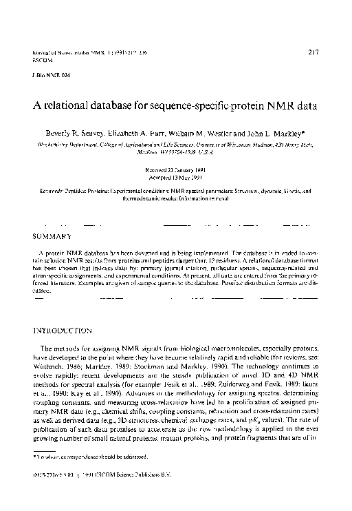 (PDF) A relational database for sequence-specific protein NMR data