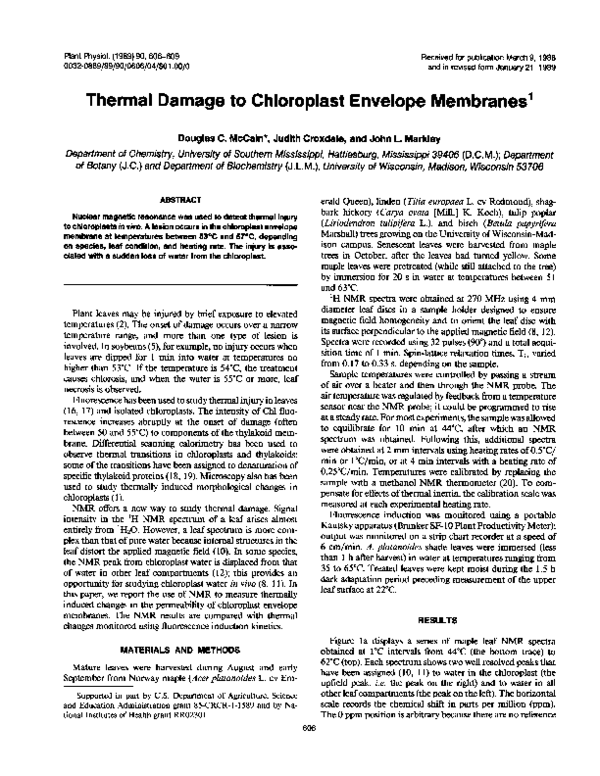 (PDF) Thermal Damage to Chloroplast Envelope Membranes