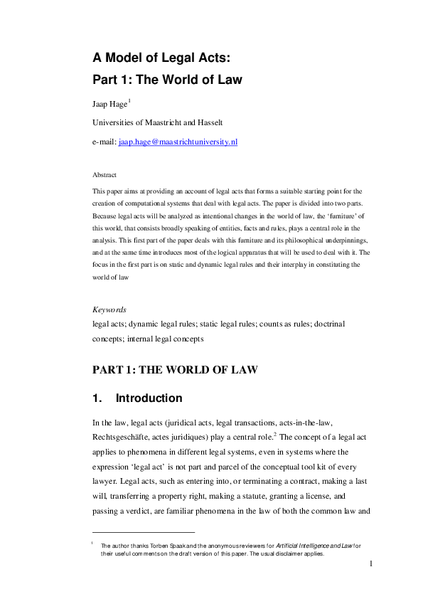 (PDF) A Model of Legal Acts: Part 1: The World of Law