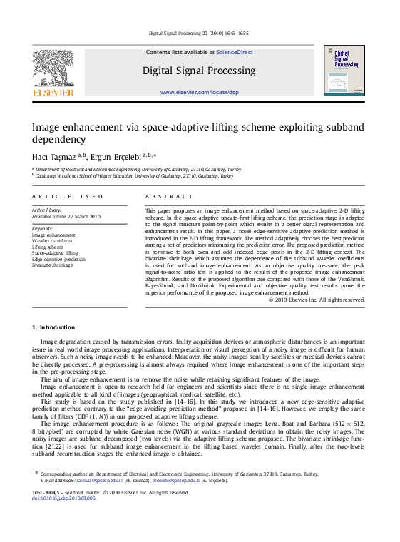 (PDF) Image enhancement via space-adaptive lifting scheme using spatial domain adaptive Wiener ...