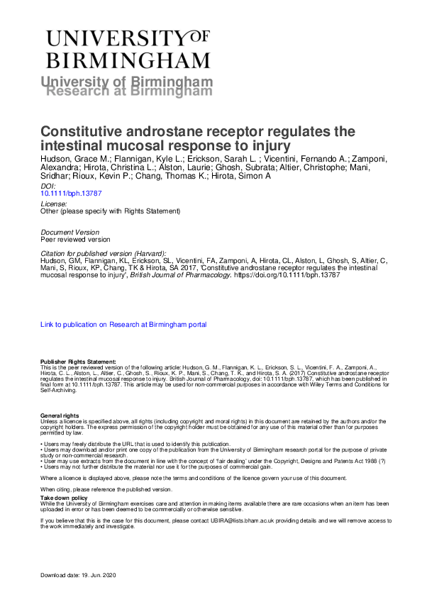 (PDF) Constitutive androstane receptor regulates the intestinal mucosal ...