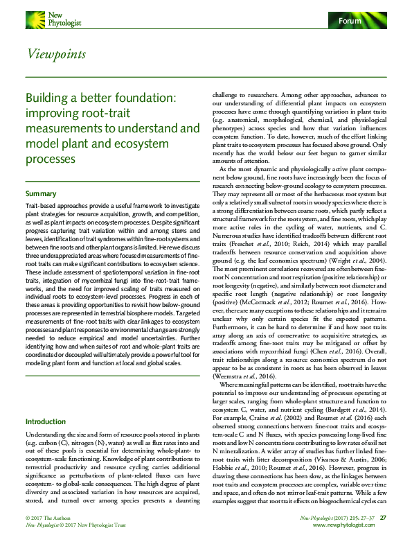 (PDF) Building a better foundation: improving root-trait measurements ...