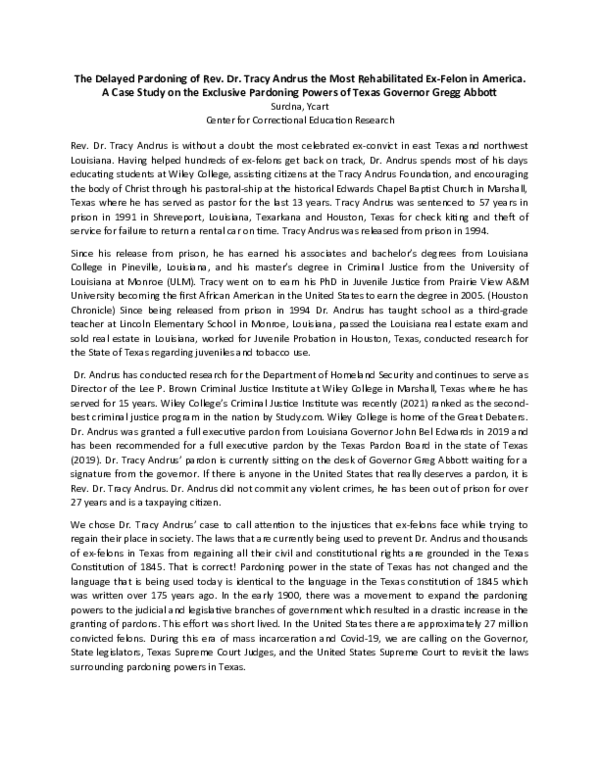 (DOC) The Delayed Pardoning of Rev. Dr. Tracy Andrus the Most ...