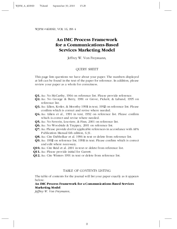 (PDF) An IMC Process Framework for a Communications-Based Services ...