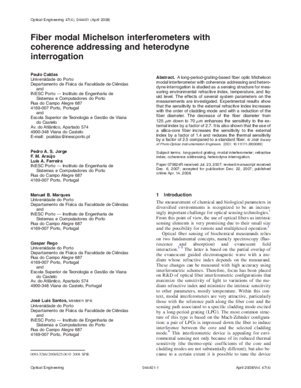 (PDF) Fiber Modal Michelson Interferometers With Coherence Addressing ...