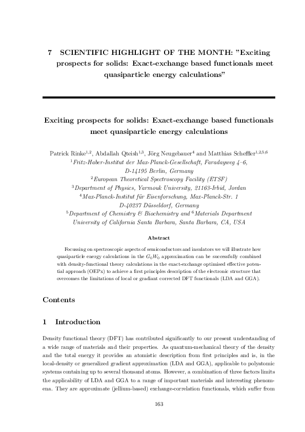 (PDF) Exciting prospects for solids: Exact-exchange based functionals meet quasiparticle energy ...