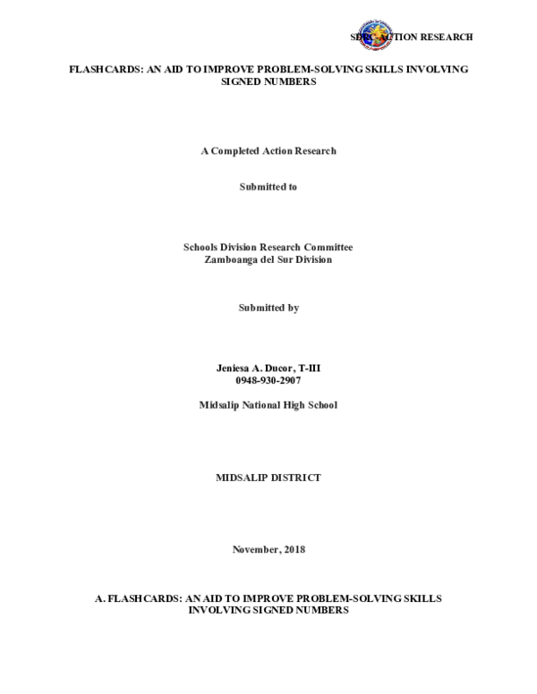 (DOC) FLASHCARDS: AN AID TO IMPROVE PROBLEM-SOLVING SKILLS INVOLVING ...