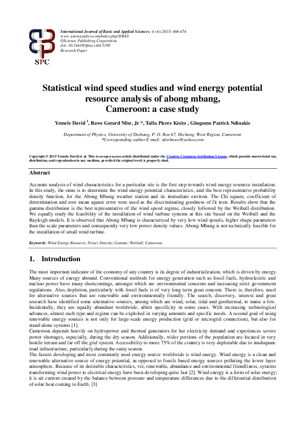 (PDF) Statistical wind speed studies and wind energy potential resource ...