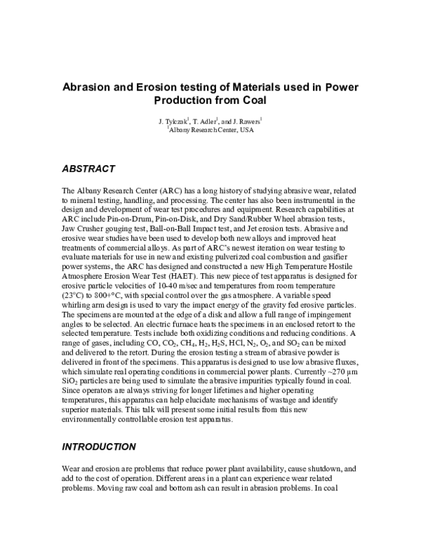(PDF) Abrasion and erosion testing of materials used in power ...