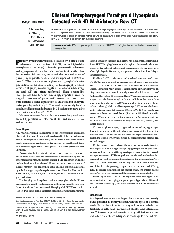 (PDF) Bilateral Retropharyngeal Parathyroid Hyperplasia Detected with ...