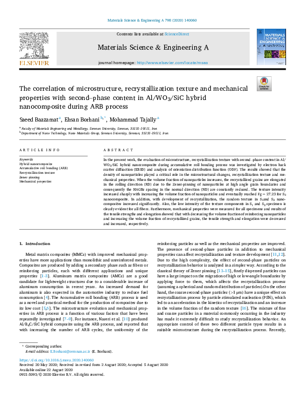 (PDF) The correlation of microstructure, recrystallization texture and mechanical properties ...