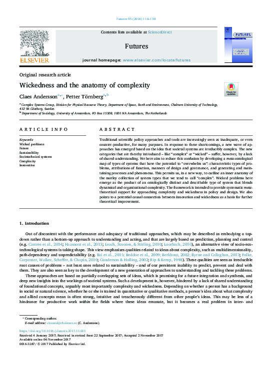 (PDF) Wickedness and the anatomy of complexity