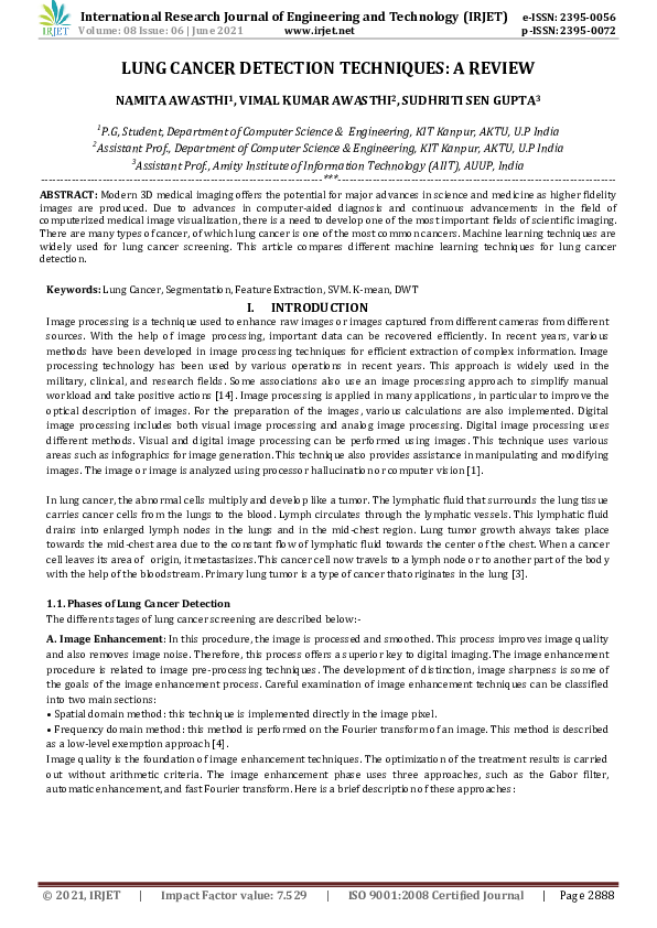 (PDF) IRJET- LUNG CANCER DETECTION TECHNIQUES: A REVIEW