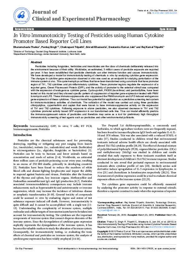(PDF) In Vitro Immunotoxicity Testing of Pesticides using Human ...