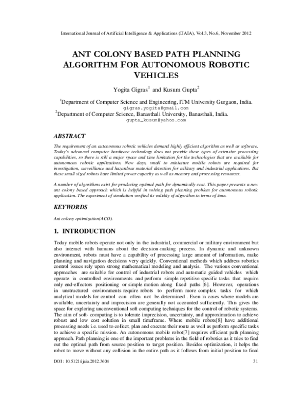 (PDF) Ant Colony Based Path Planning Algorithm for Autonomous Robotic ...