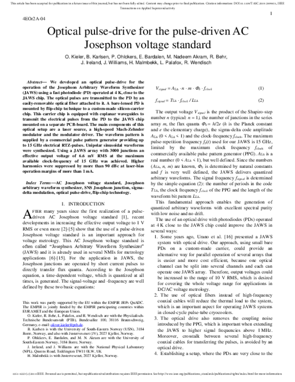 (PDF) Optical pulse-drive for the pulse-driven AC Josephson voltage ...