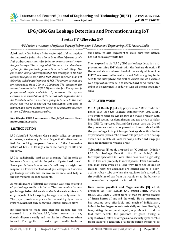 (PDF) IRJET- LPG/CNG Gas Leakage Detection and Prevention using IoT