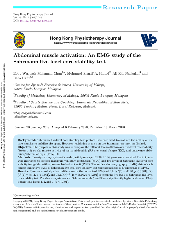 (PDF) Abdominal muscle activation: An EMG study of the Sahrmann five ...