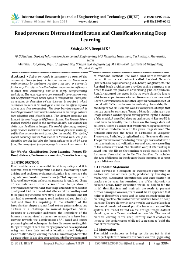 (PDF) IRJET- Road pavement Distress Identification and Classification using Deep Learning