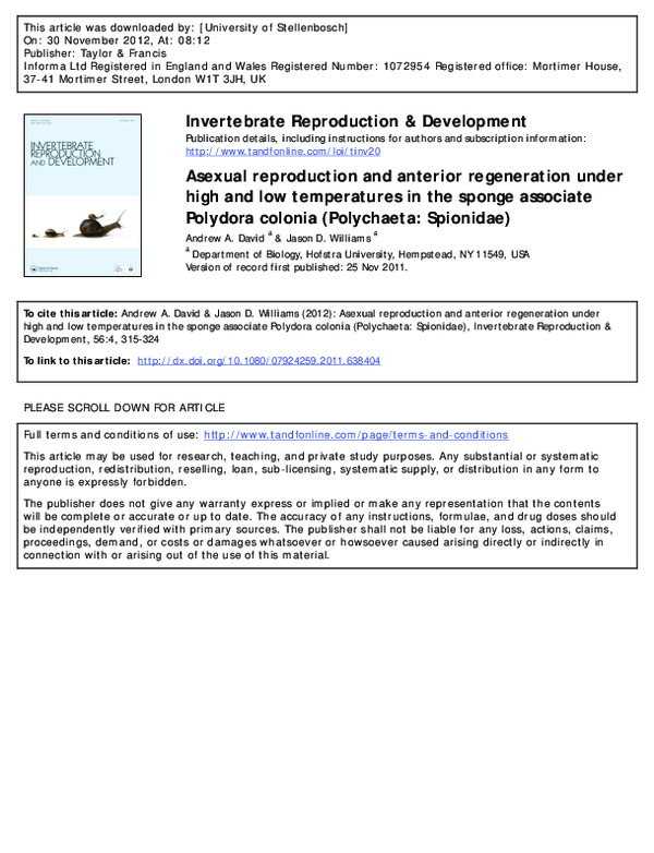 (PDF) Asexual reproduction and anterior regeneration under high and low ...