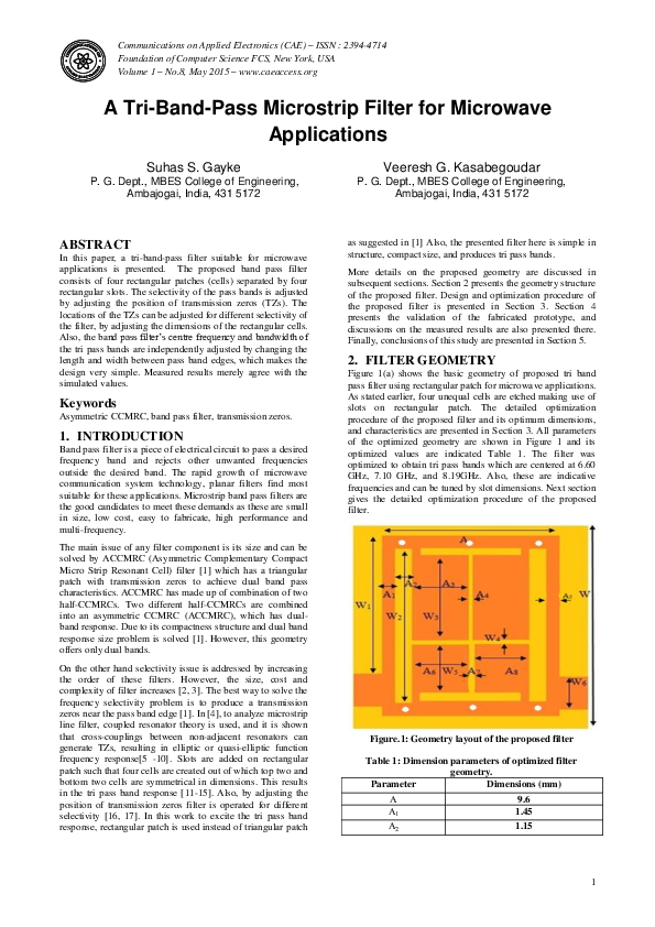 (PDF) A Tri-Band-Pass Microstrip Filter for Microwave Applications