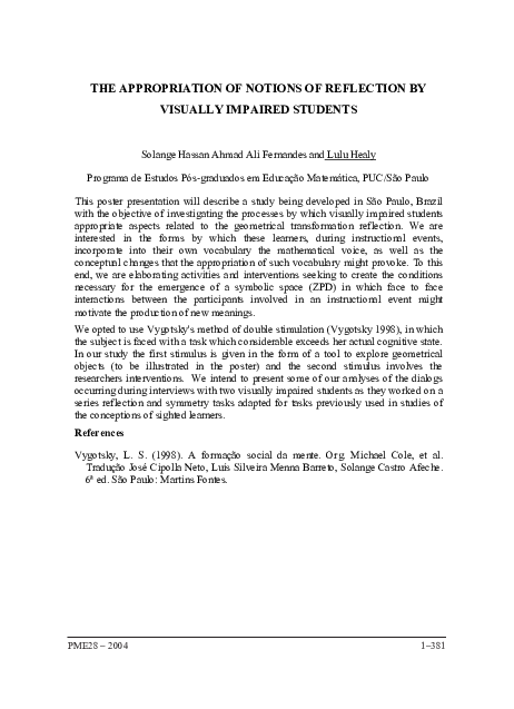 (PDF) The Appropriation of Notions of Reflection by Visually Impaired ...