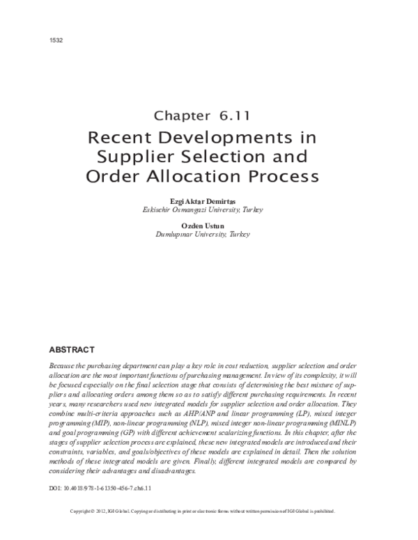 (PDF) Recent Developments in Supplier Selection and Order Allocation ...