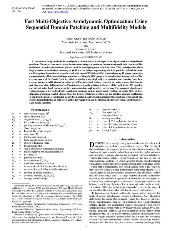 (PDF) Fast Multi-Objective Aerodynamic Optimization Using Sequential ...