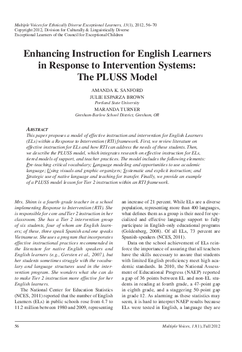 (PDF) Enhancing Instruction for English Learners in Response to ...