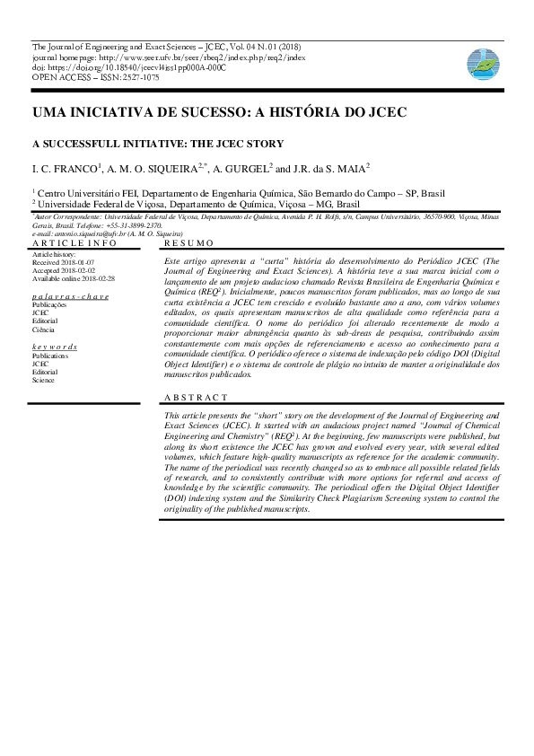 (PDF) Uma Iniciativa De Sucesso: A História Do Jcec