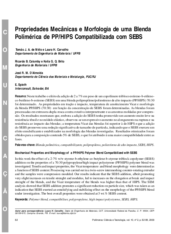 (PDF) Mechanical properties and morphology of a PP/HIPS polymer blend ...