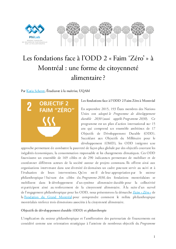 (PDF) Les fondations face à l’ODD 2 « Faim ‘Zéro’ » à Montréal : une ...