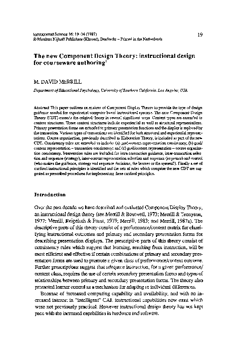 (PDF) The new component design theory: Instructional design for courseware authoring
