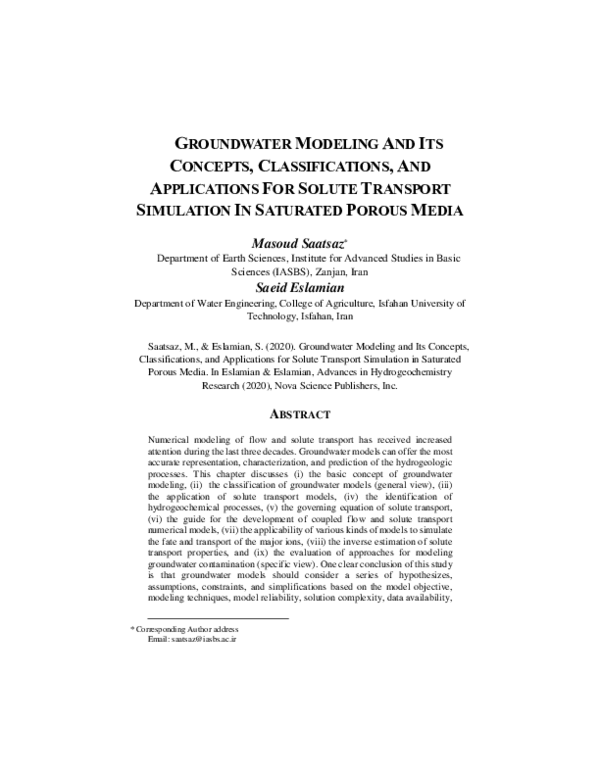 (PDF) Groundwater Modeling and Its Concepts, Classifications, and Applications for Solute ...